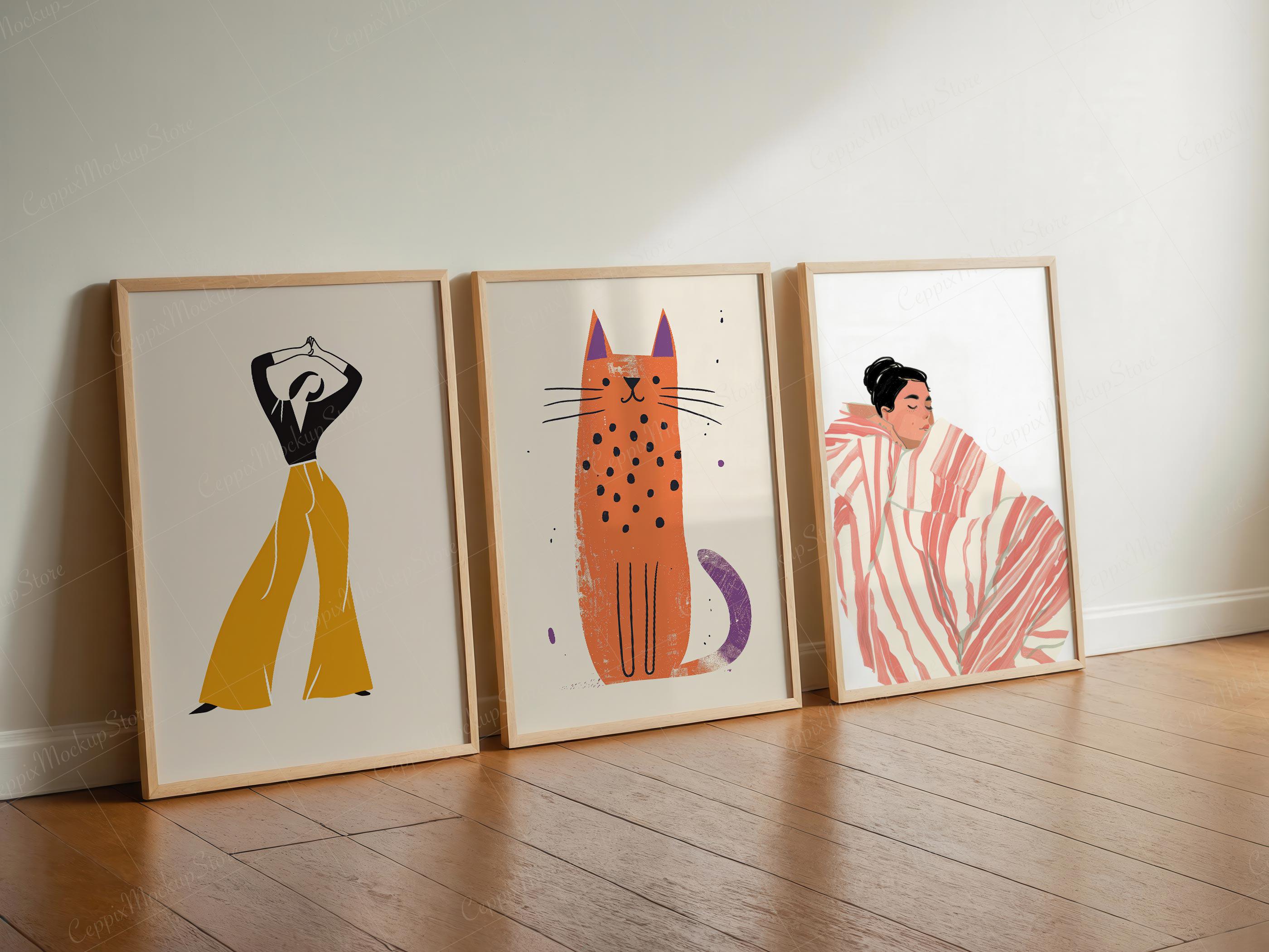 Set of 3 Frame Mockup, Leaning on Wall Gallery, Multiple Three 3 Bundle ...