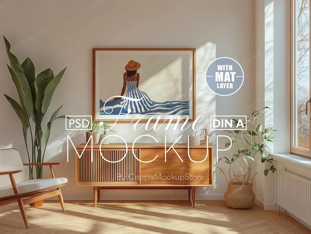 Horizontal Frame Mockup, Landscape Wall Art Template, Oak Wood A0 A1 A2 ...