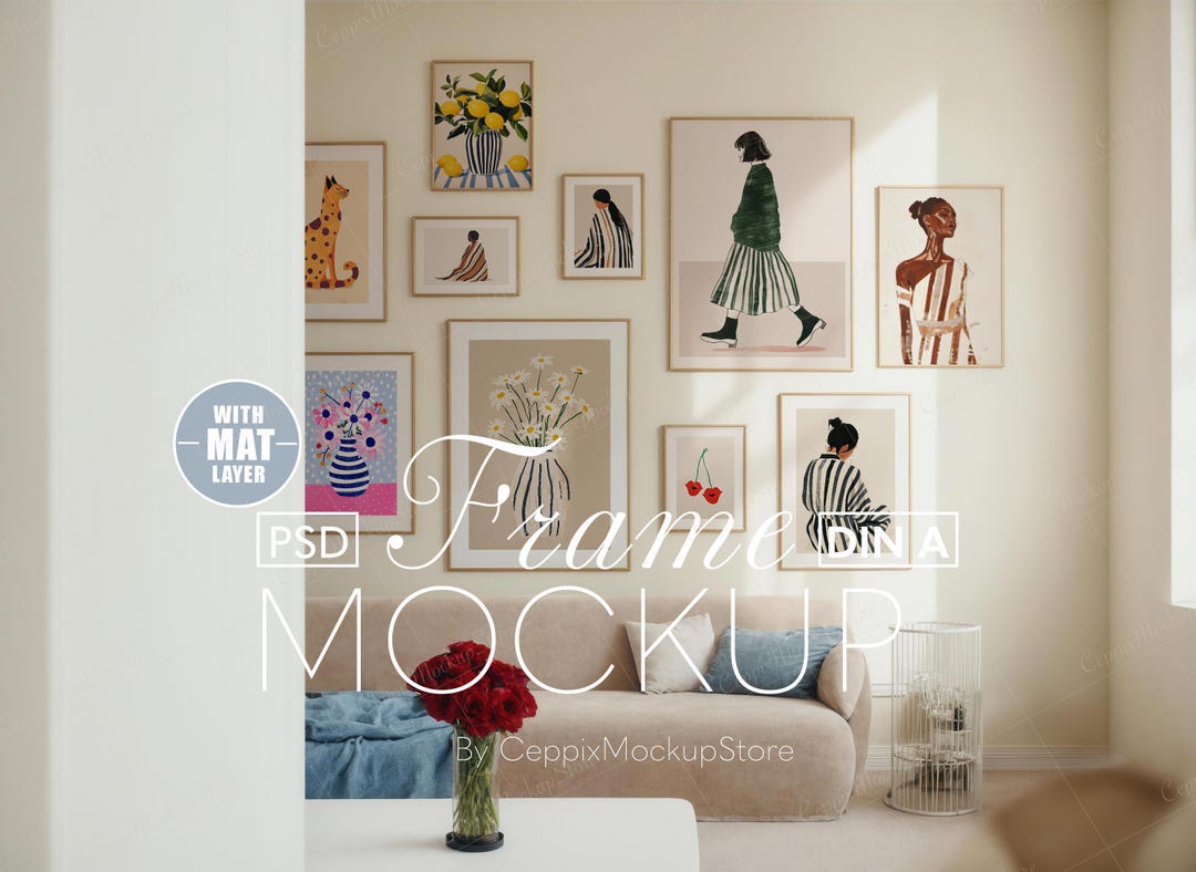 10 Frame Gallery Wall Mockup, Ten Multiple Template Set for Bundle ...