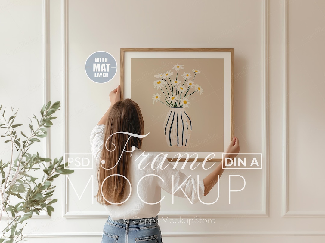 Square Frame Mockup With Person, 1x1 Realistic Hand, Large Minimal ...