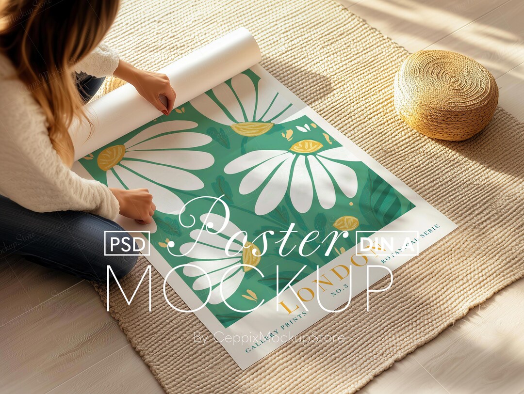 Rolled Poster Mockup With Person, A4 A3, PSD Template (digital Download ...