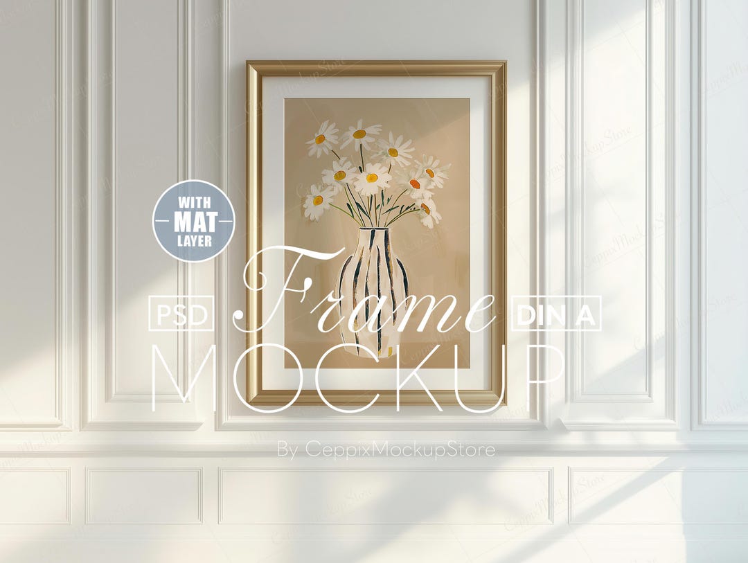Front View Frame Mockup, Gold Simple Clean Vertical, Hanging Wall ...