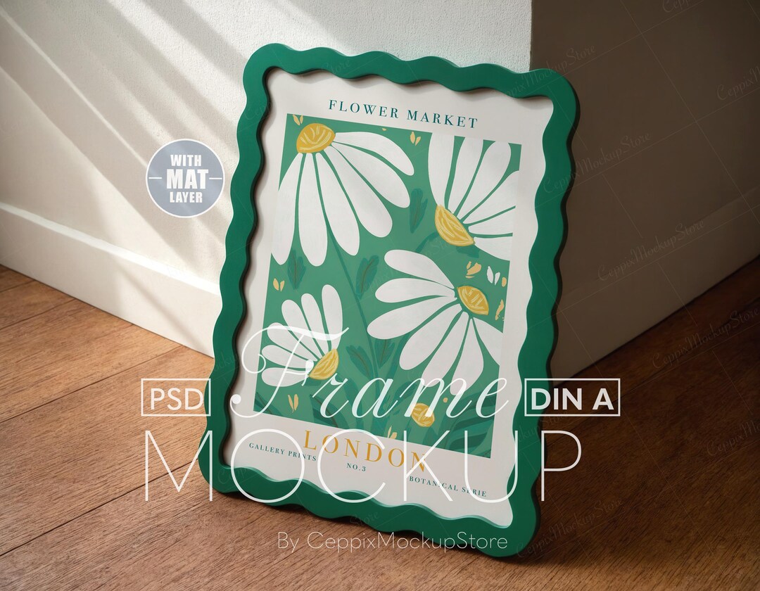 Wavy Frame Mockup, Green Plastic/wood, A4 A3 Poster (PSD Template) - Etsy