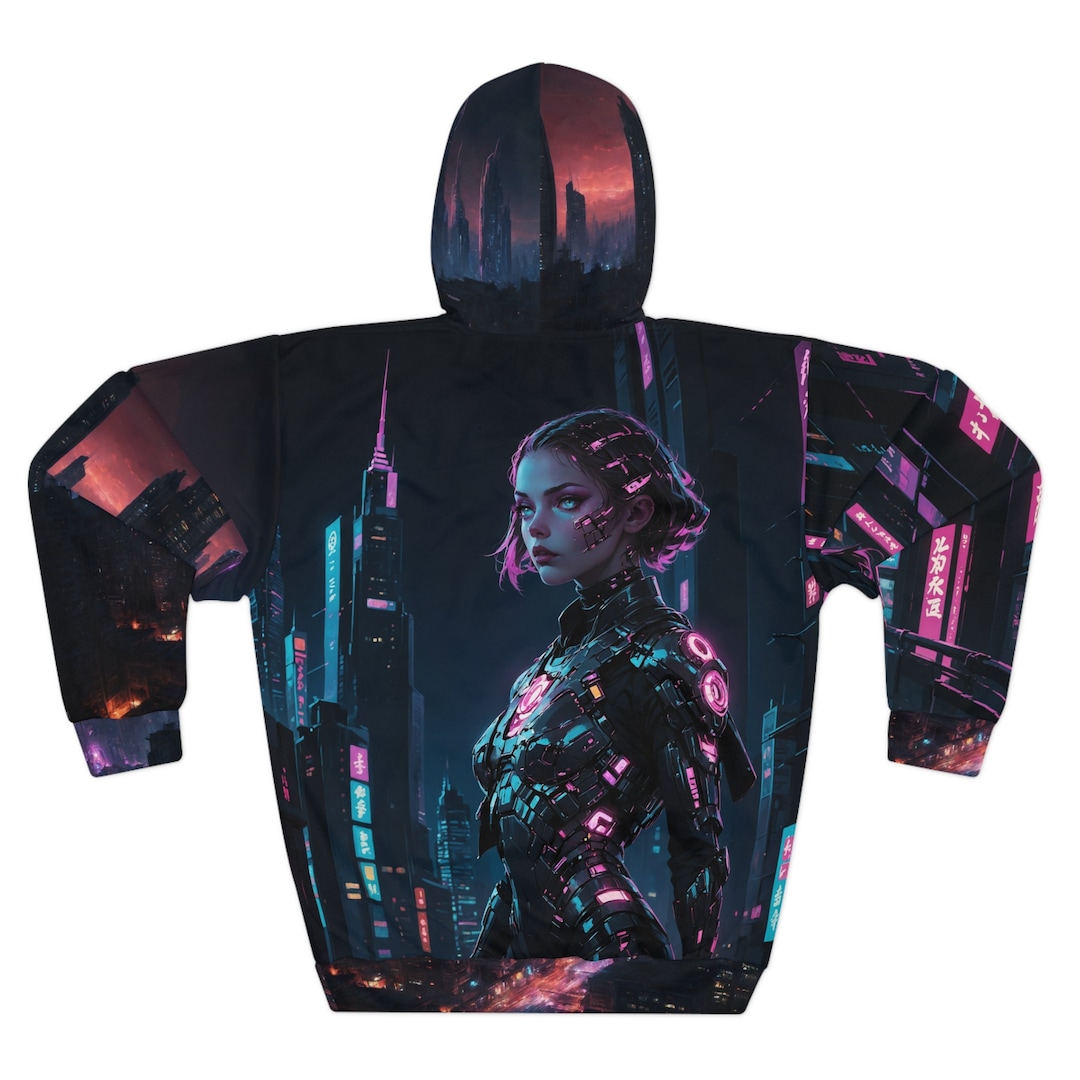 Cyberpunk Synthwave Anime Cyborg Girl Unisex Pullover Hoodie AOP - Etsy
