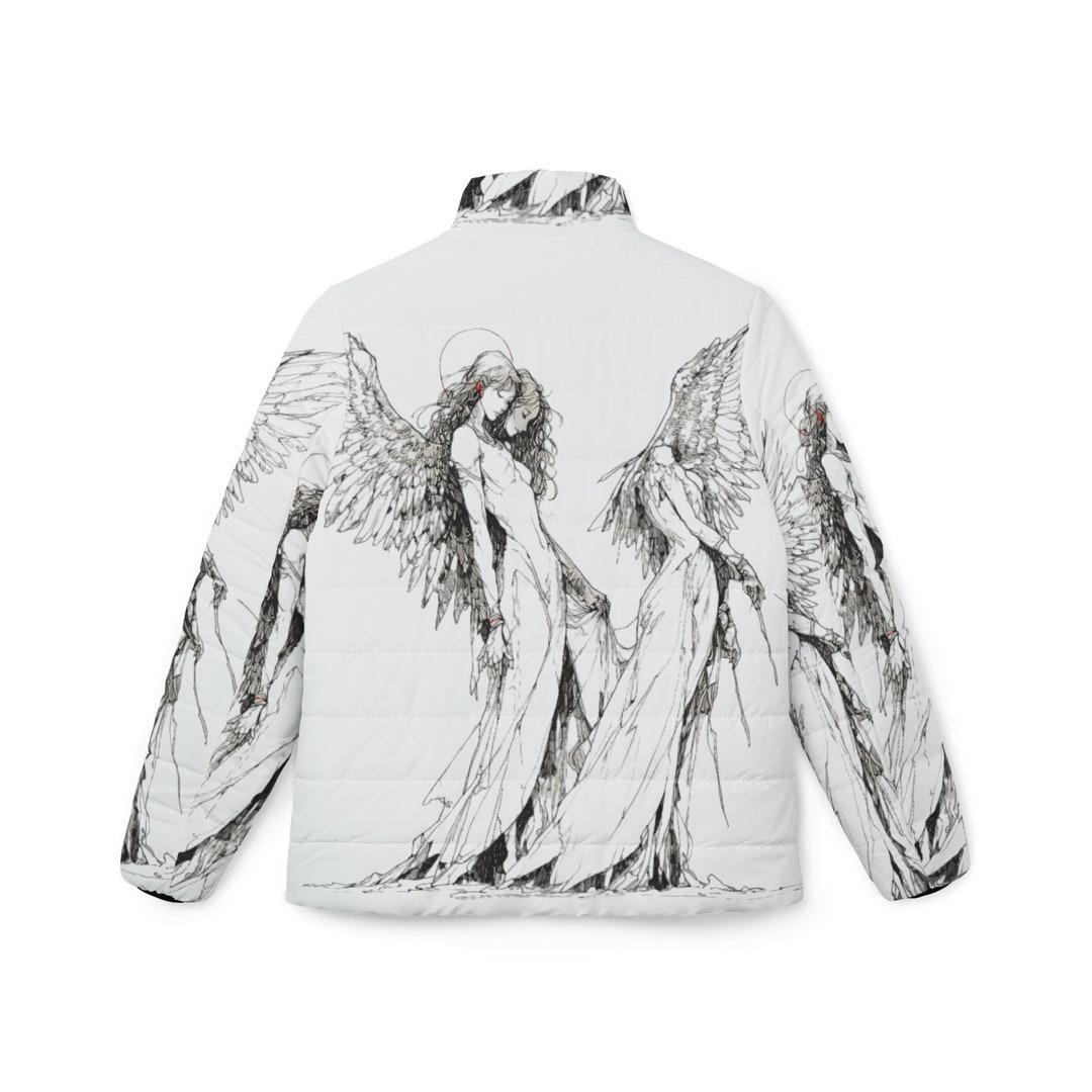 Fallen Angel Line Art Illustration Womens Puffer Jacket - Etsy