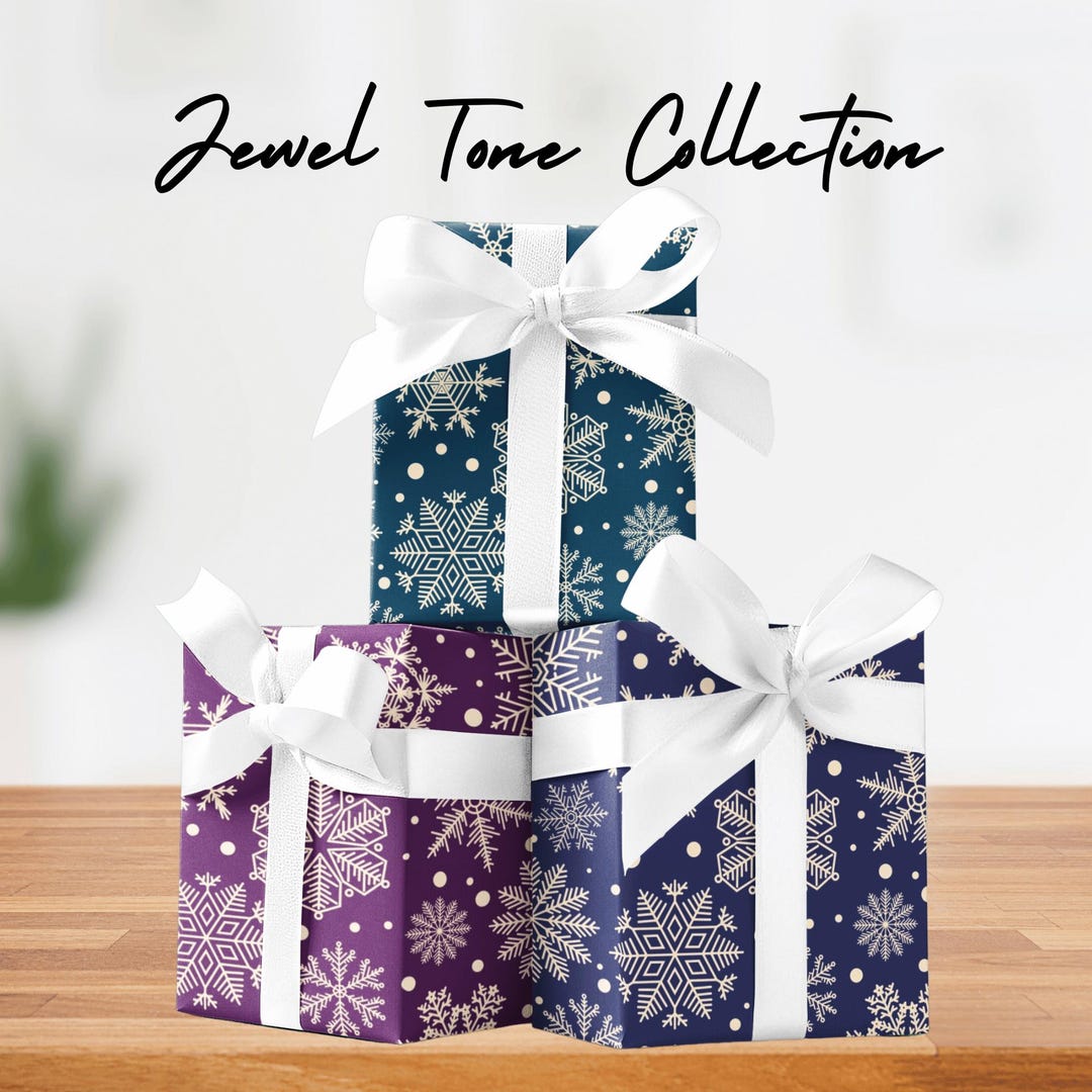 Snowflakes Gift Wrap | Jewel Tone Wrapping Paper | Designer Winter ...