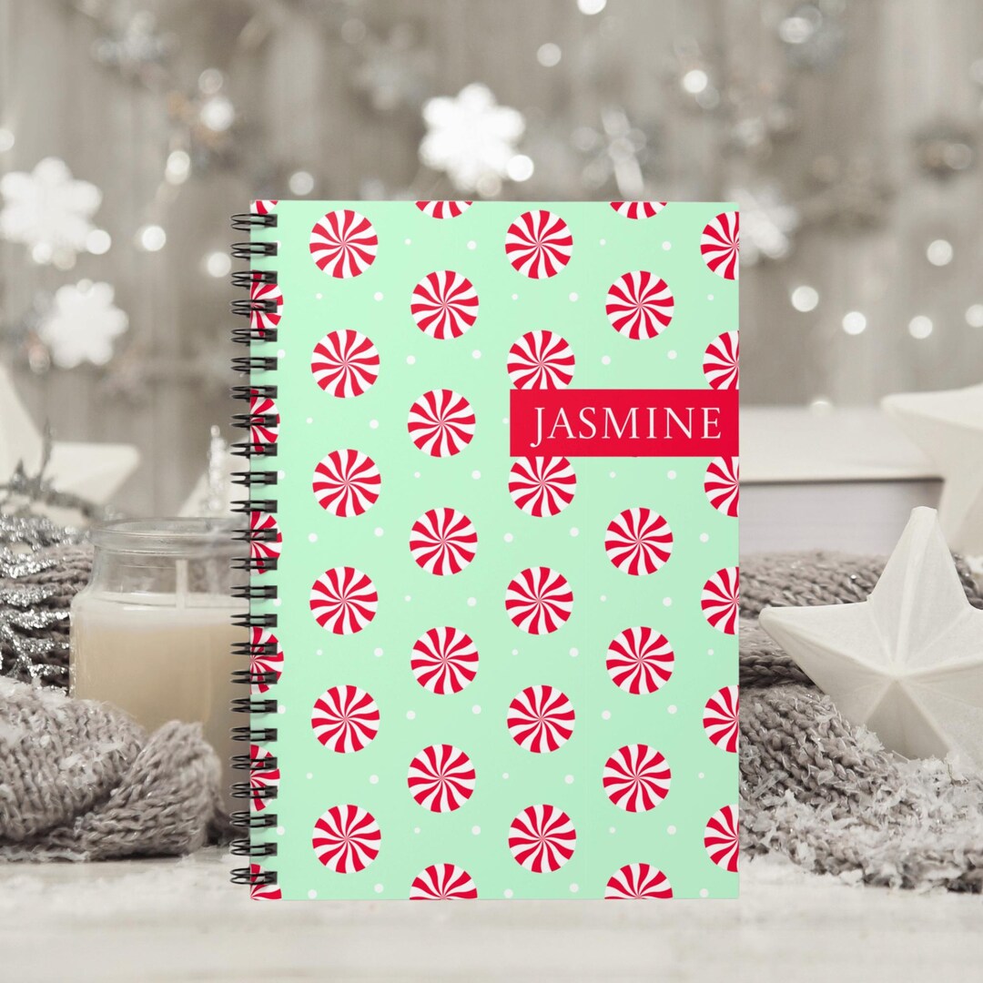 Personalized Peppermint Candy Christmas Spiral Notebook | Teacher Gift ...