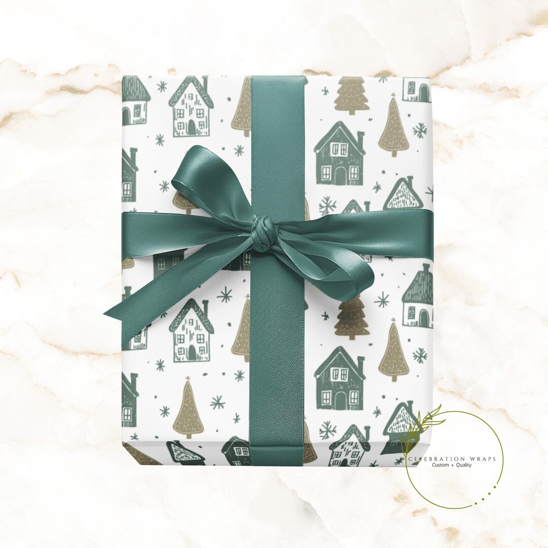 Folksy Christmas Wrapping Paper: Primitive Holiday Houses, Trees - Etsy