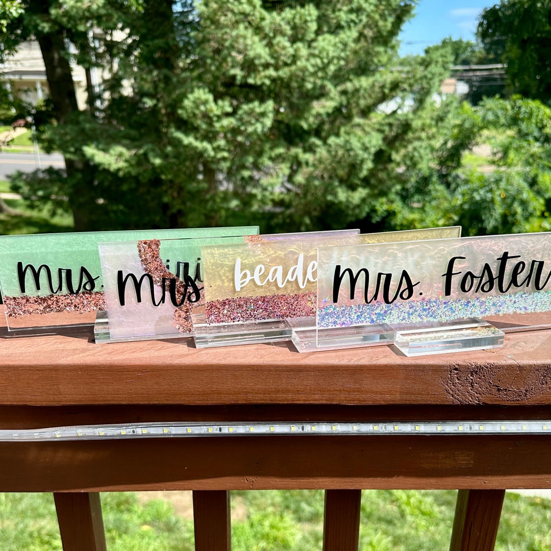 Custom Glitter Desk Name Plate With Stand - Etsy