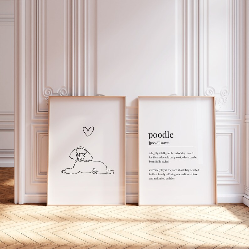 Poodle Definition Typography Poster Print Set of 2, Dog Home Decor Wall ...
