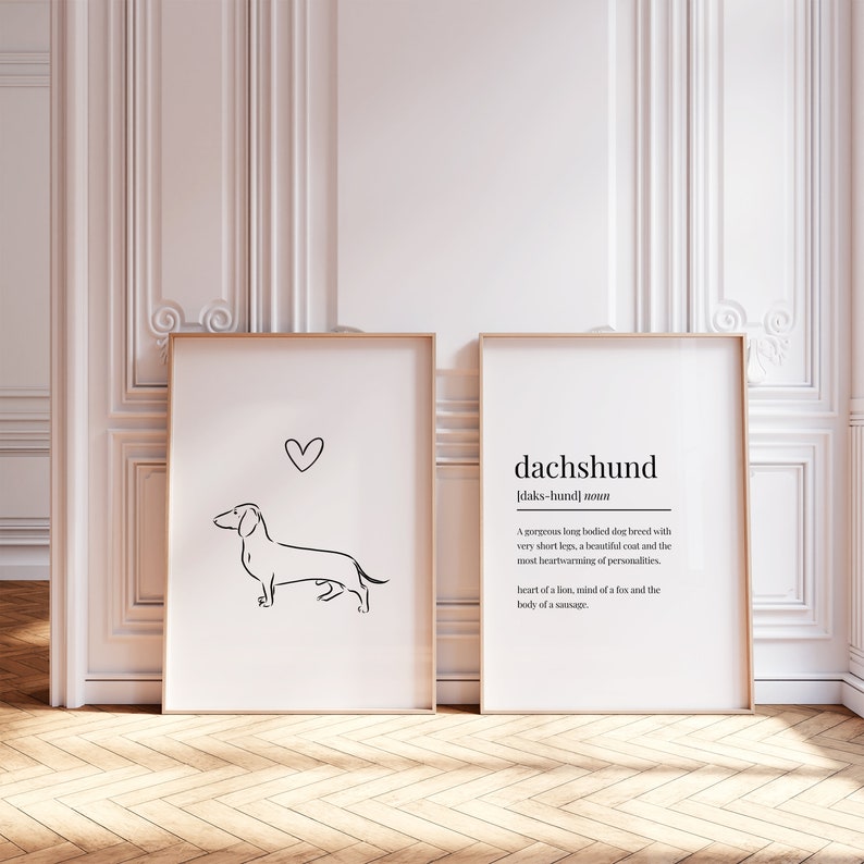 Dachshund Definition Typography Poster Print Set of 2, Dog Home Decor ...