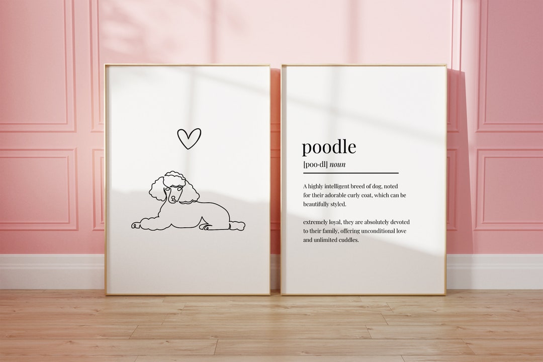 Poodle Definition Typography Poster Print Set of 2, Dog Home Decor Wall ...