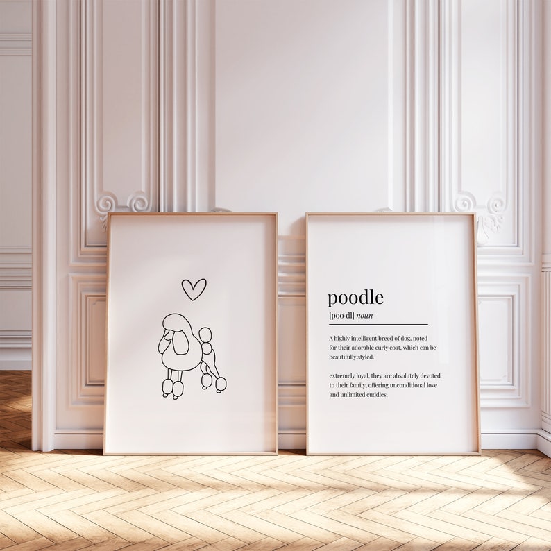 Poodle Definition Typography Poster Print Set of 2, Dog Home Decor Wall ...