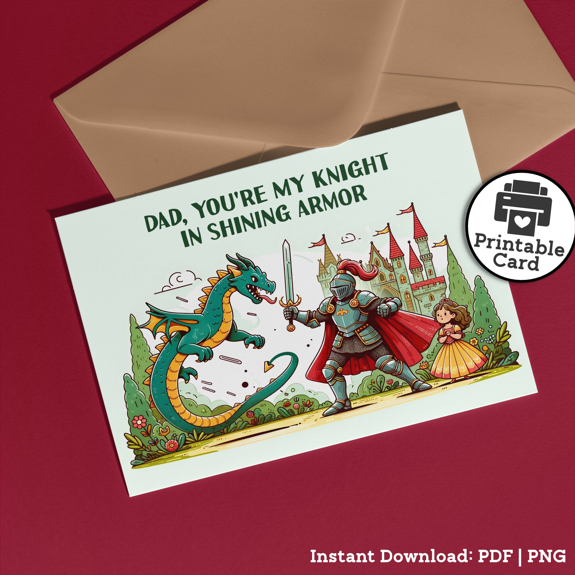 Printable Knight Father's Day Card Protective Dad Loves to Play ...