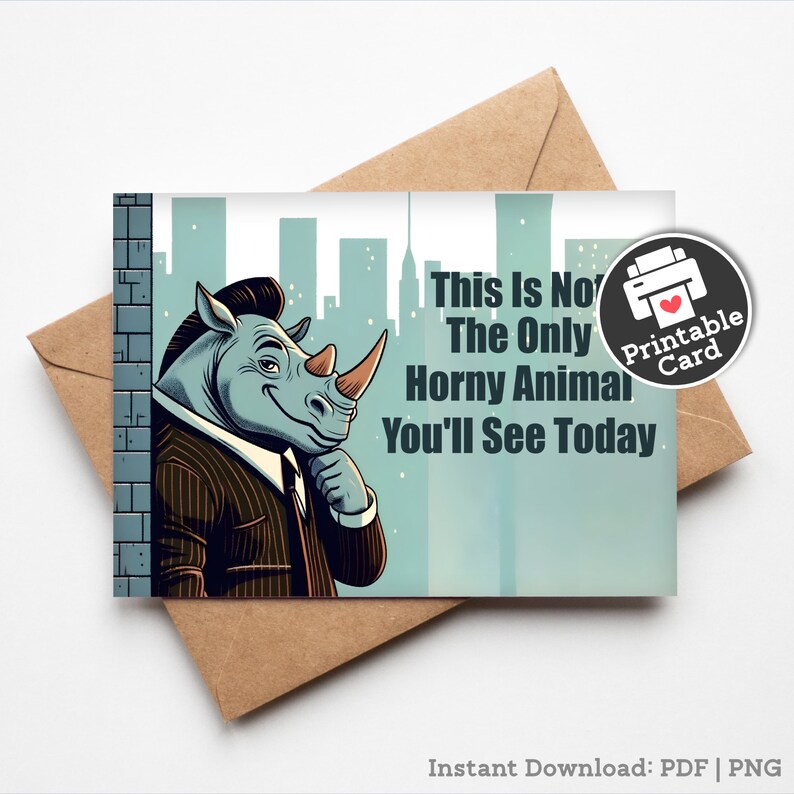 Printable Funny Card Adult Humor Rhino Card With Dirty Joke Comedic for ...
