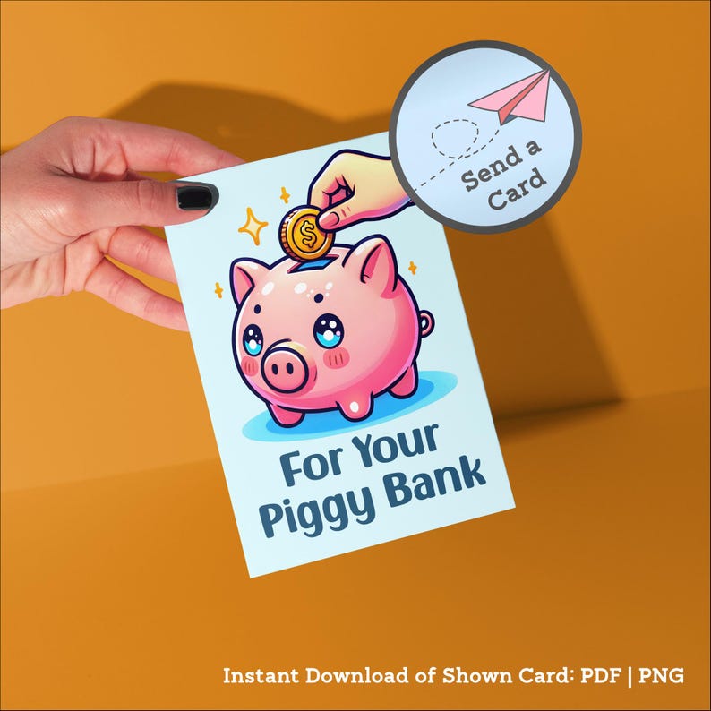 Printable Piggy Bank Greeting Card for Money Gift Adorable Gift Card ...
