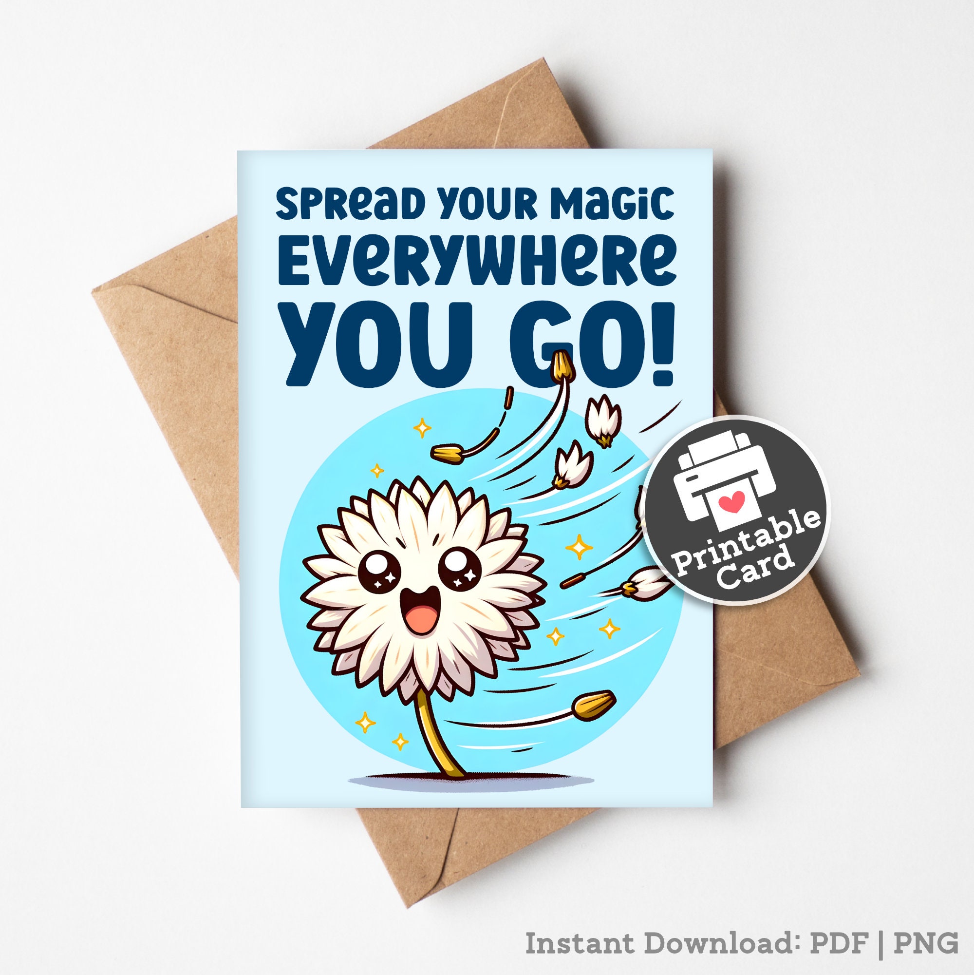 Printable Encouragement Card Kawaii Dandelion Card Farewell ...