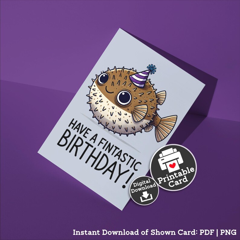 Printable Pufferfish Birthday Card for Hawaiian Party Tiki Themed ...
