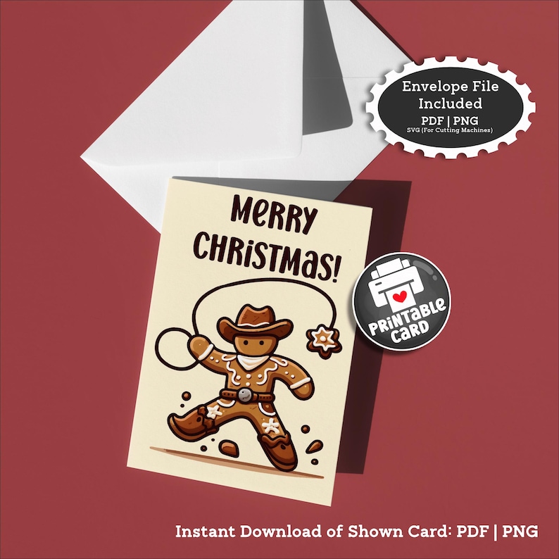 Printable Cowboy Gingerbread Card Western Baker Gift Pastry Chef ...