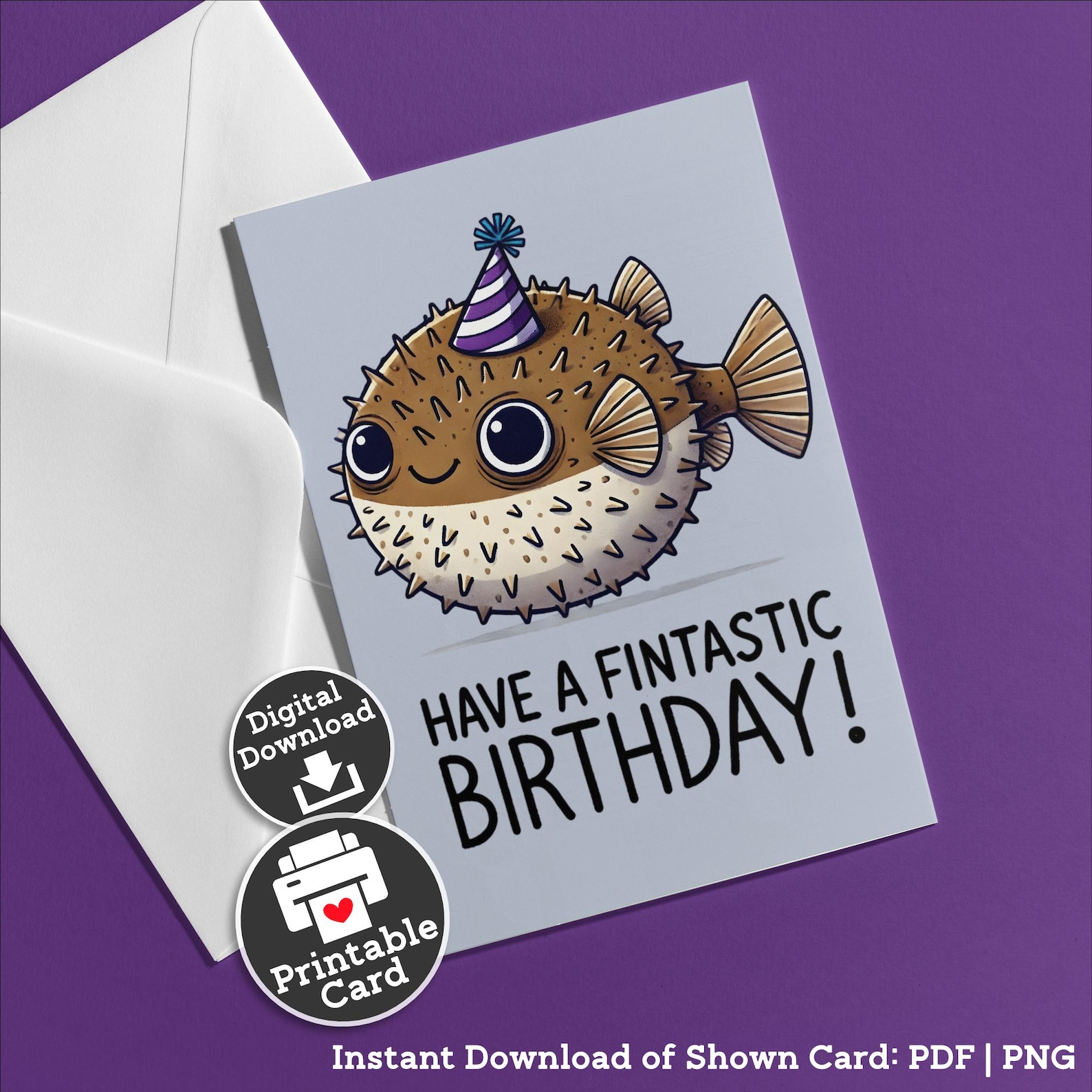 Printable Pufferfish Birthday Card for Hawaiian Party Tiki Themed ...