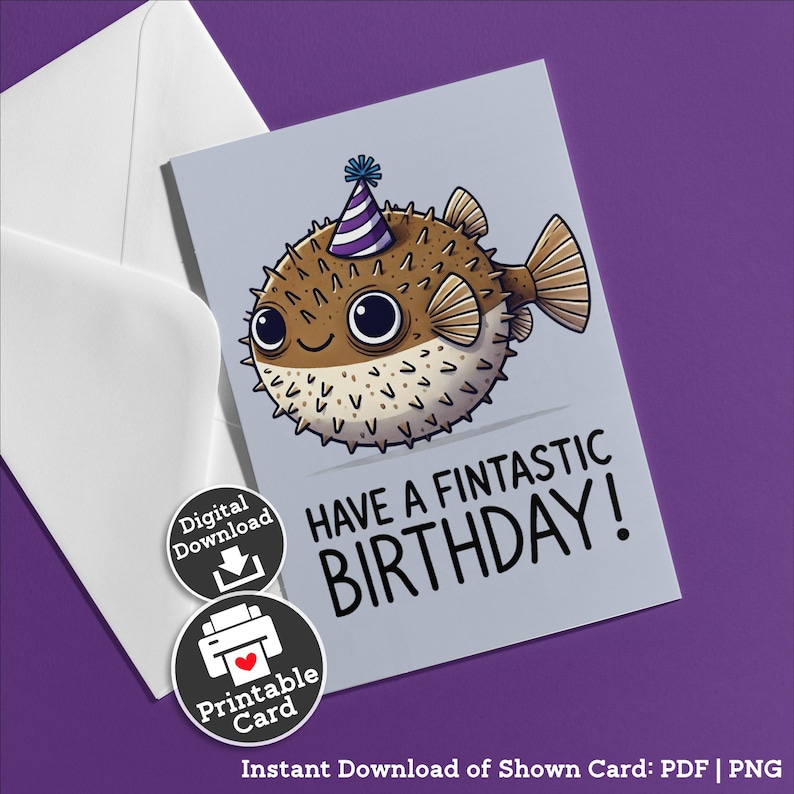 Printable Pufferfish Birthday Card for Hawaiian Party Tiki Themed ...