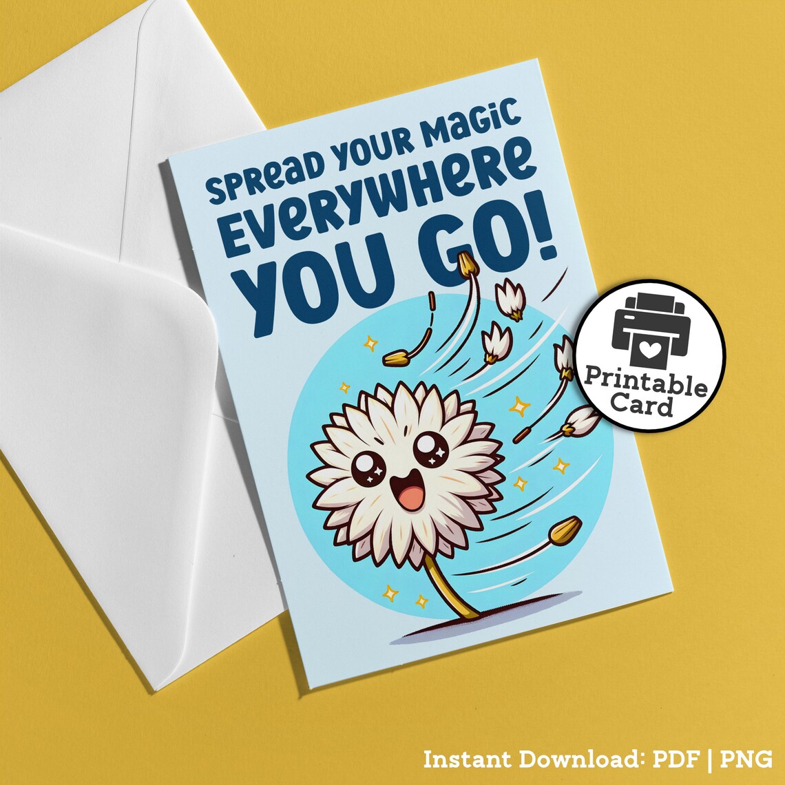 Printable Encouragement Card Kawaii Dandelion Card Farewell ...