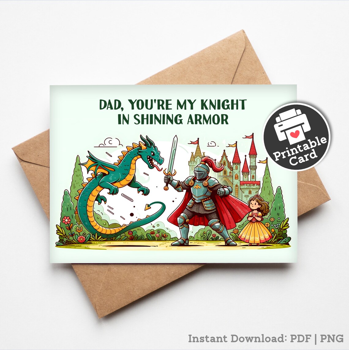 Printable Knight Father's Day Card Protective Dad Loves to Play ...
