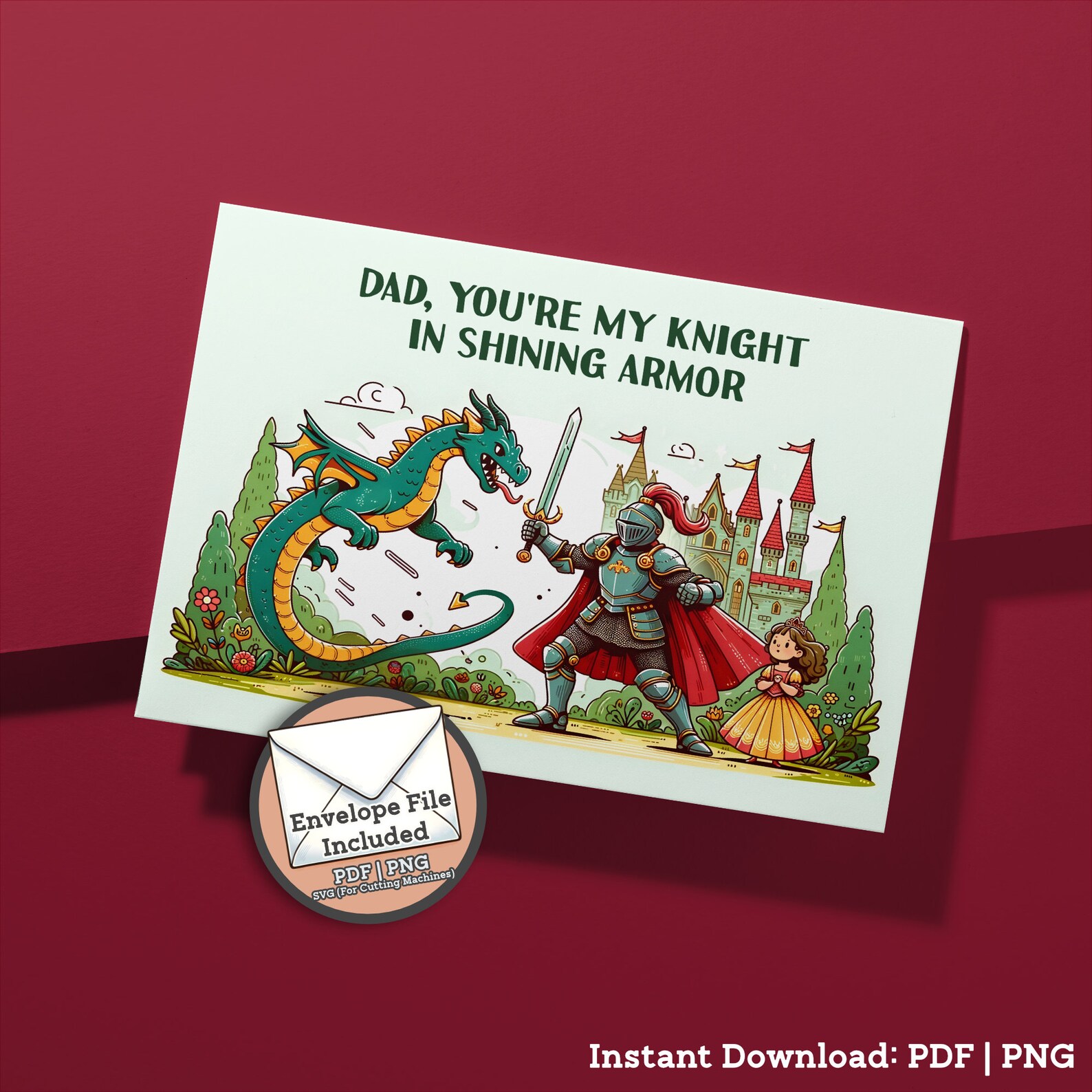 Printable Knight Father's Day Card Protective Dad Loves to Play ...