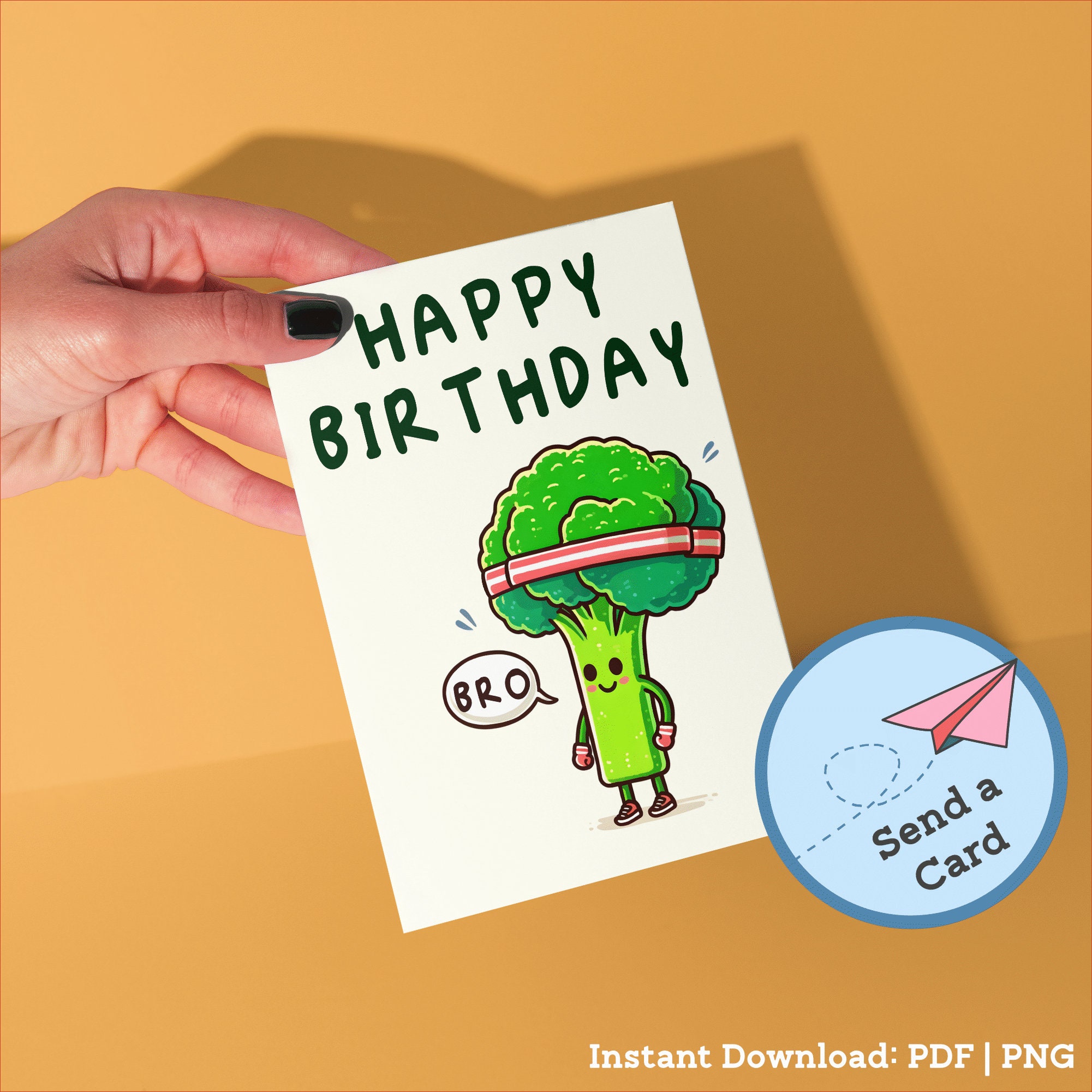 Printable Birthday Card Punny Vegetable Kawaii Broccoli Card Bruh for a ...