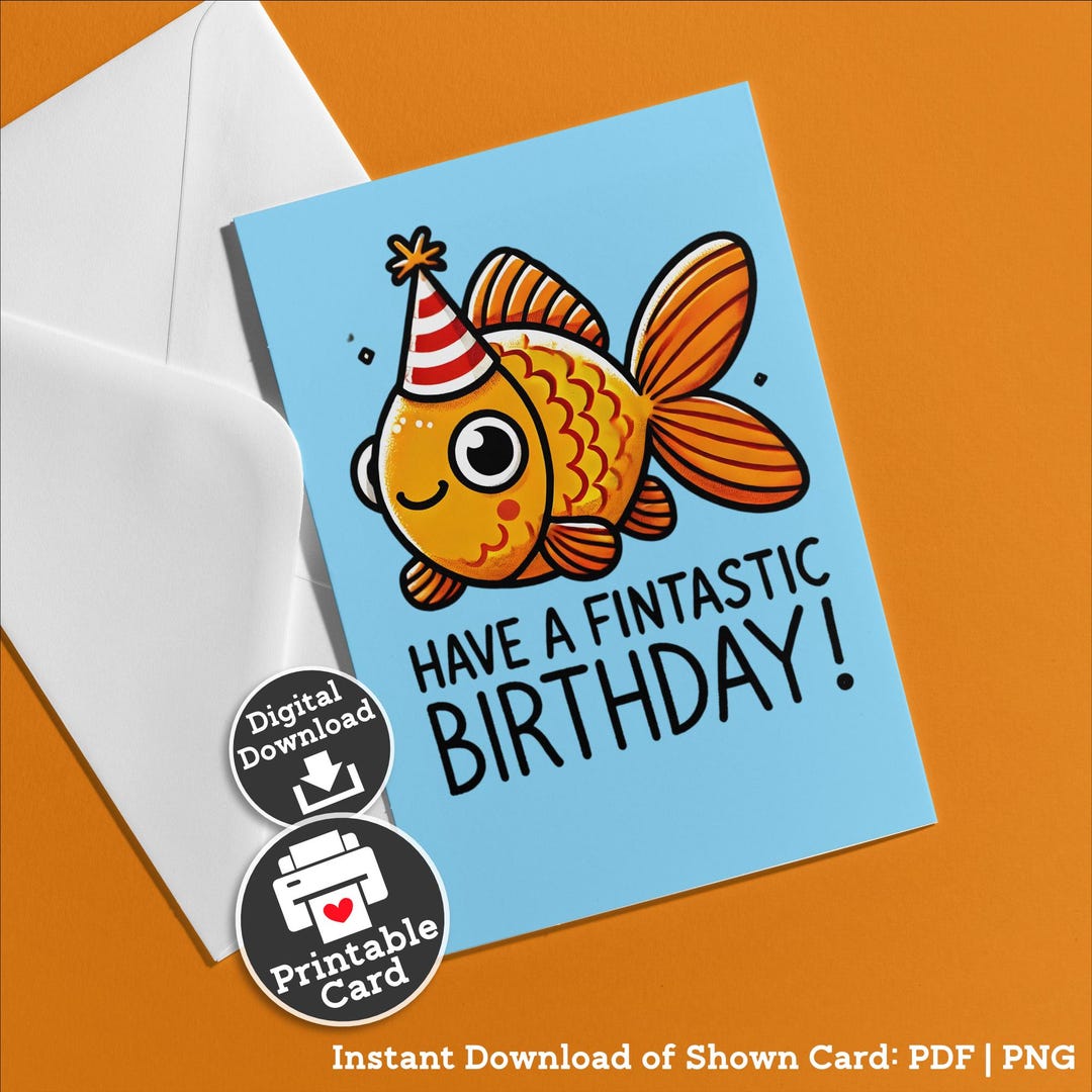 Printable Goldfish Birthday Card Pet Fish Tank Lover Ocean Themed Ocean ...