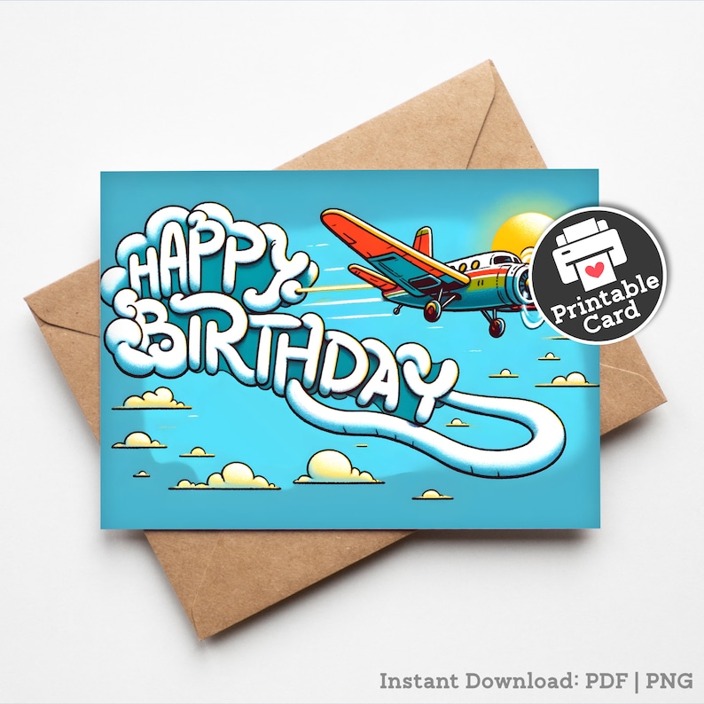 Printable Pilot Birthday Card Airplane Themed for Pilot Friend Aviation ...