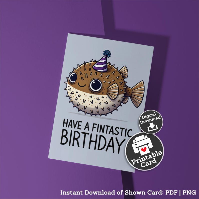 Printable Pufferfish Birthday Card for Hawaiian Party Tiki Themed ...
