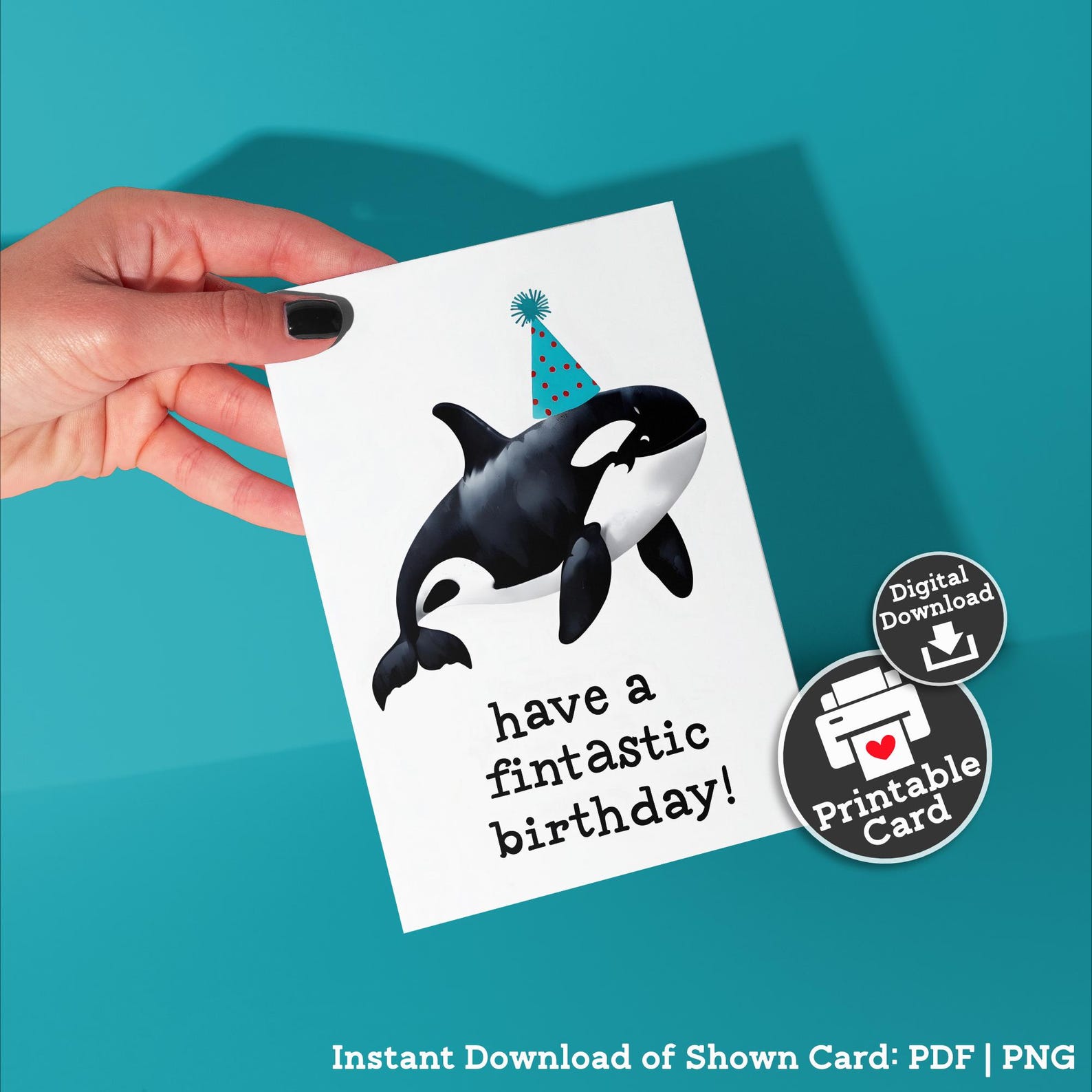Printable Orca Birthday Card for Killer Whale Lover Aquarium Birthday ...