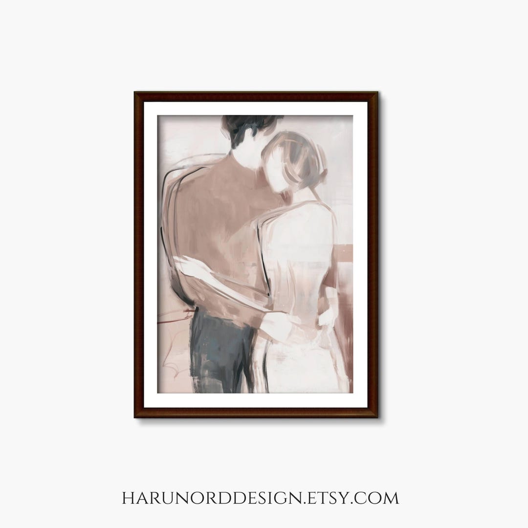 Abstract Couples Printable Wall Art, Beige and Brown Digital Artwork ...