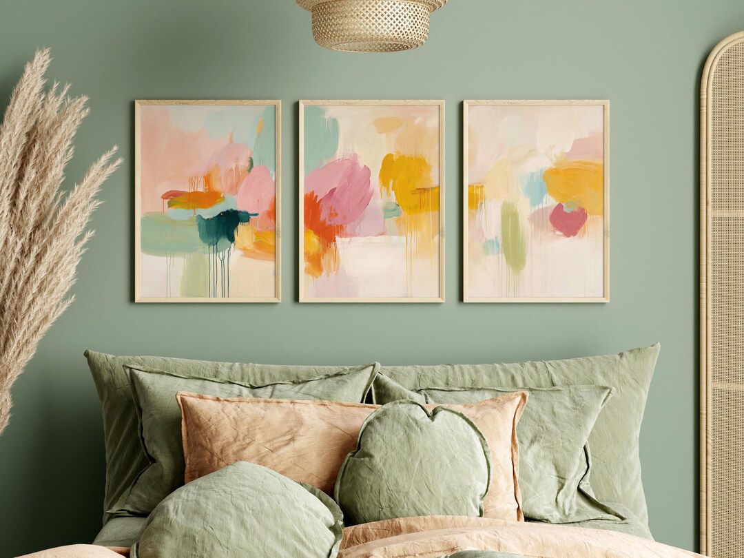 Color Block Abstract Triptych Art, Minimalist Digital Print Set, Orange ...