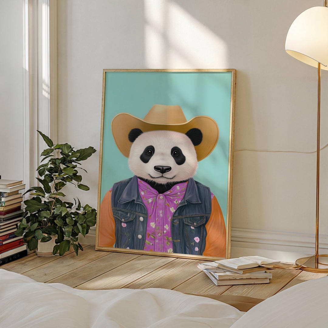 Cowboy Panda Art Print: Funky Western Decor (digital Download) - Etsy