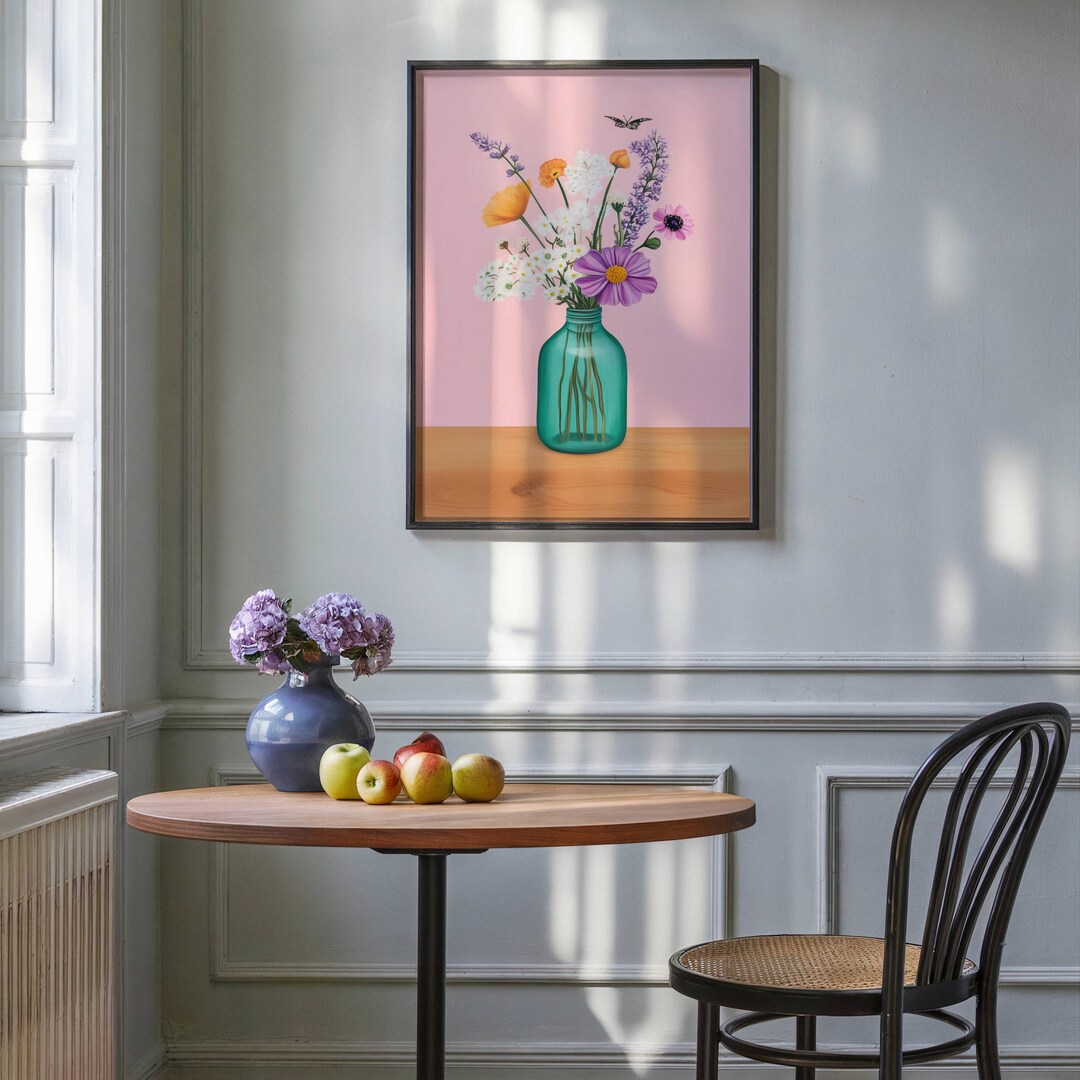 Pastel Flower Bouquet Art, Flower Print, Pink and Green Wall Art ...