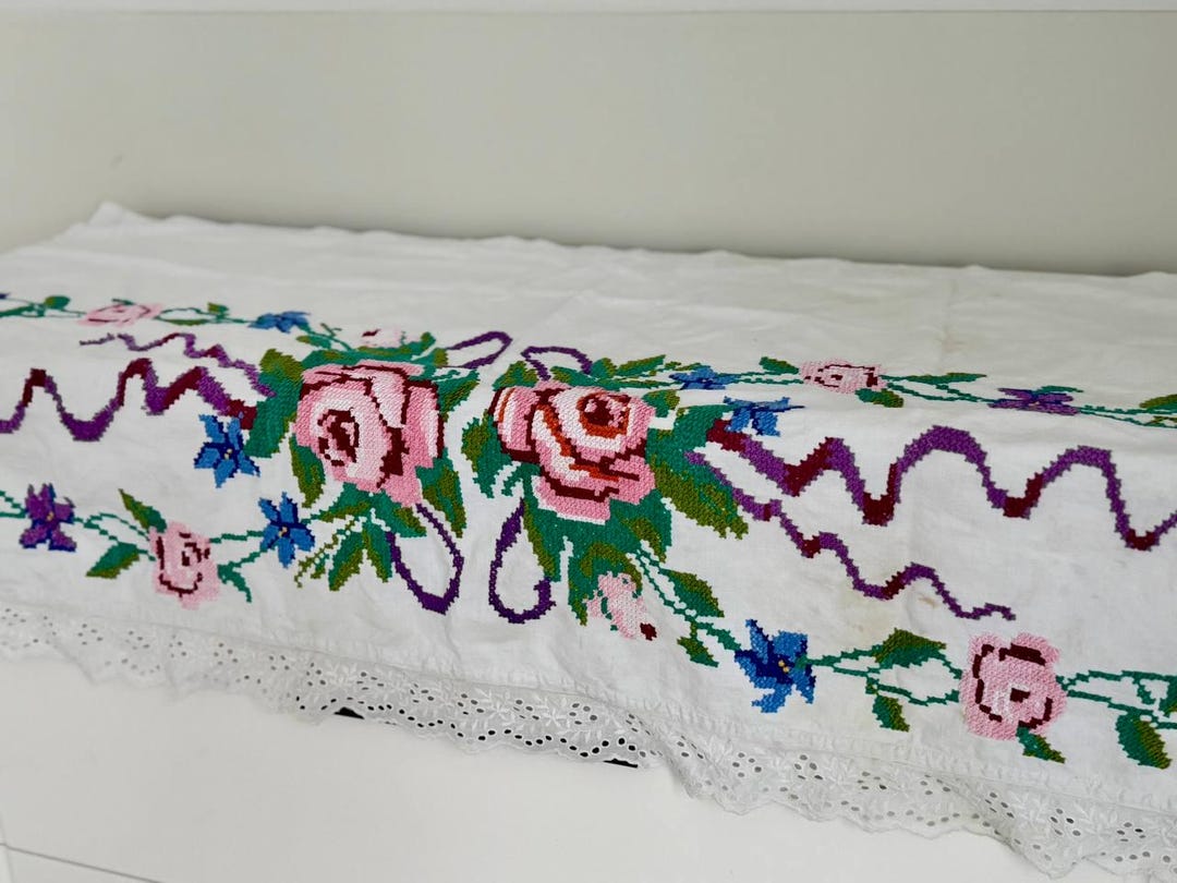 Antique Ukrainian Embroidered Tablecloth, Floral Embroidery ...