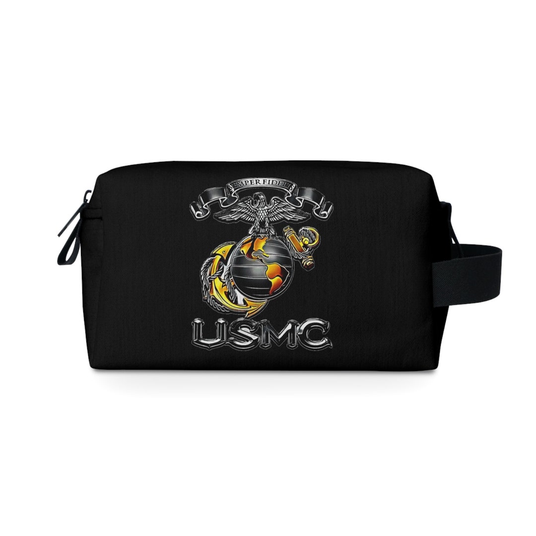 U.S.M.C. Toiletry Bag, Black Bathroom Travel Pouch, Marine Corps Zipper ...