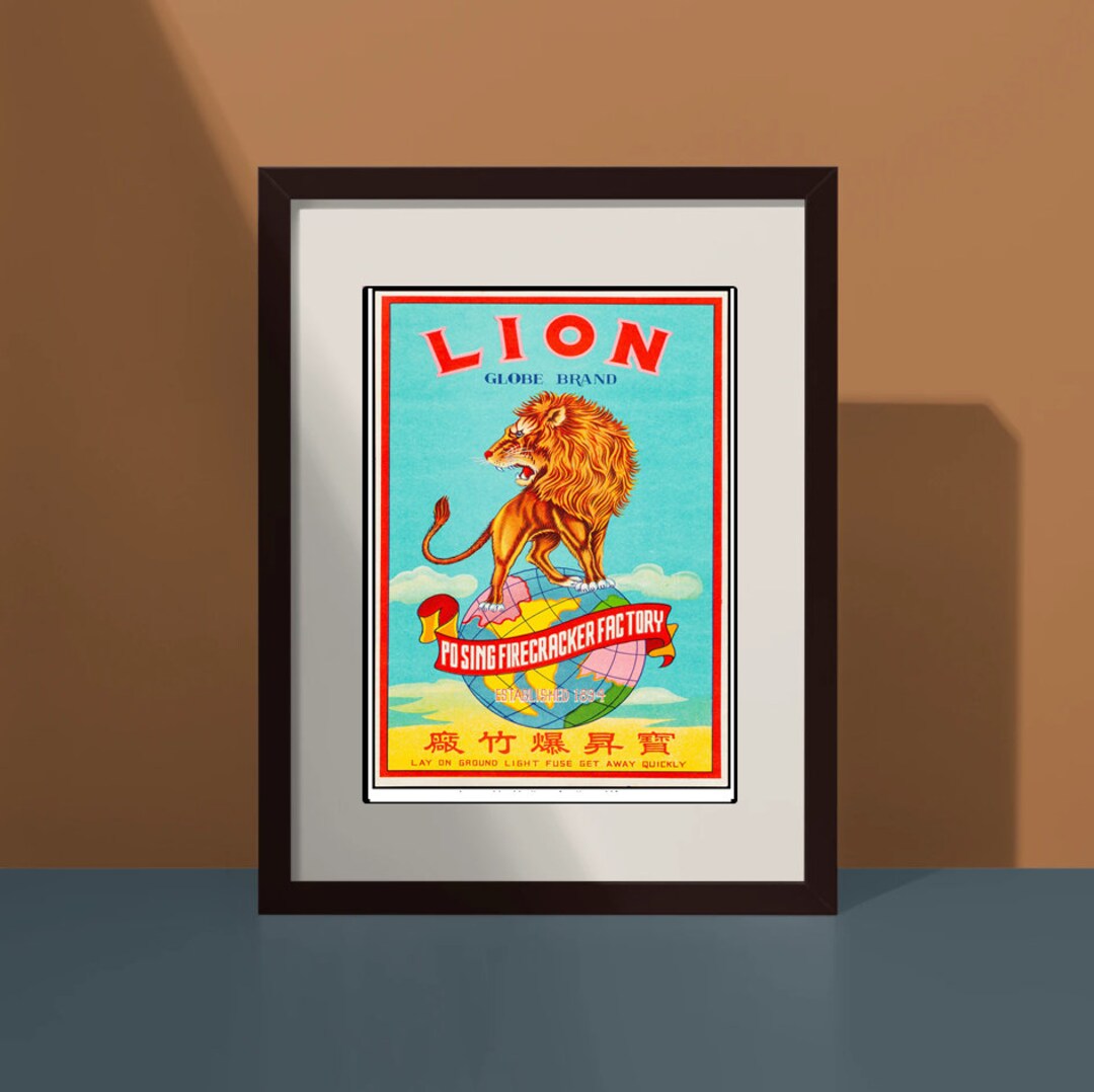 Vintage Firecracker Labels Poster Lion and Dragon and Tiger Print Gift ...