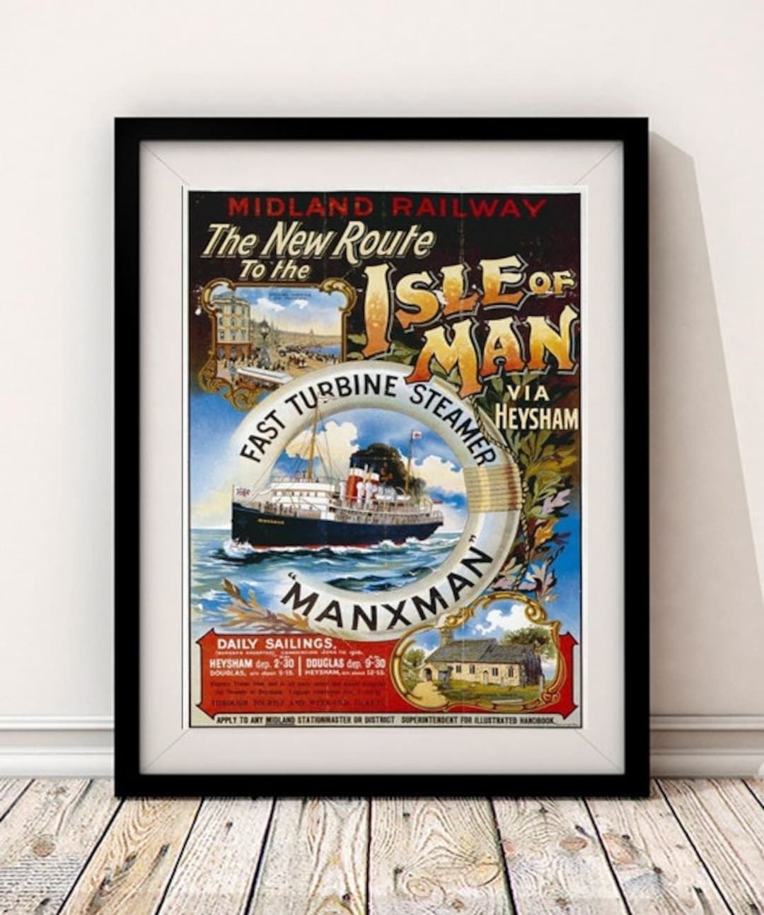 Retro Isle of Man Vintage Ferry Advertisement Wall Mock Travel Tourism ...