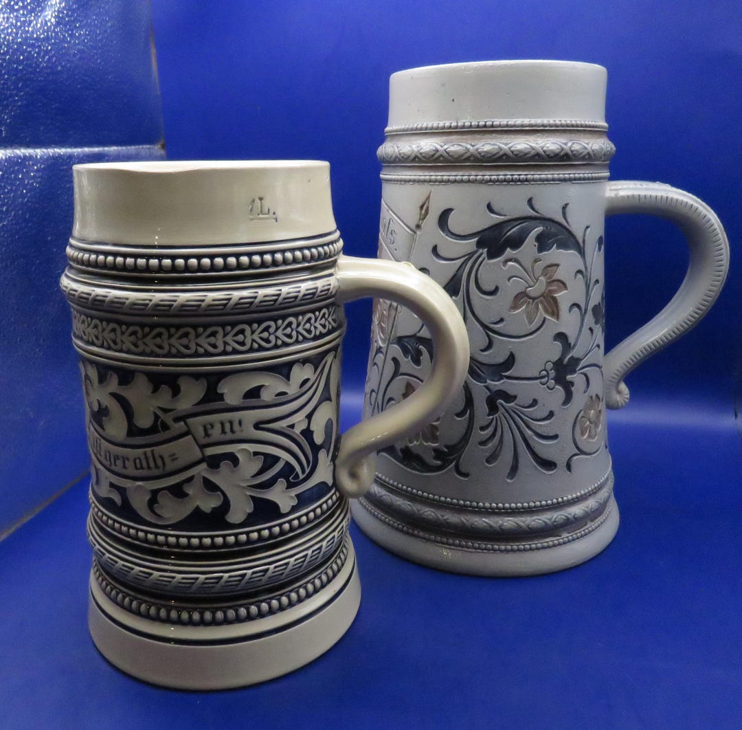 2 GERMAN STEINS Large Beer Tankards Pub Bar Ware Vintage - Etsy