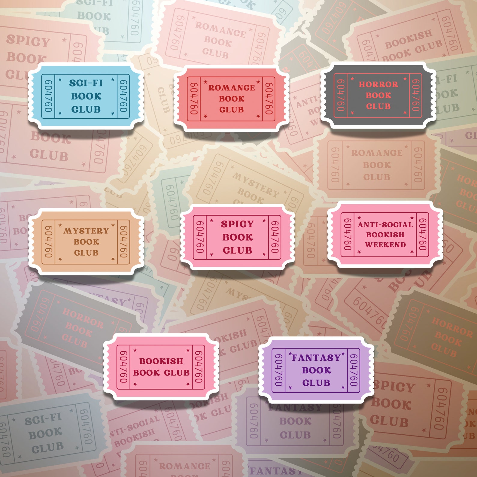 Genre Ticket Sticker, Book Lover Gift, Die Cut, Bookworm Sticker ...
