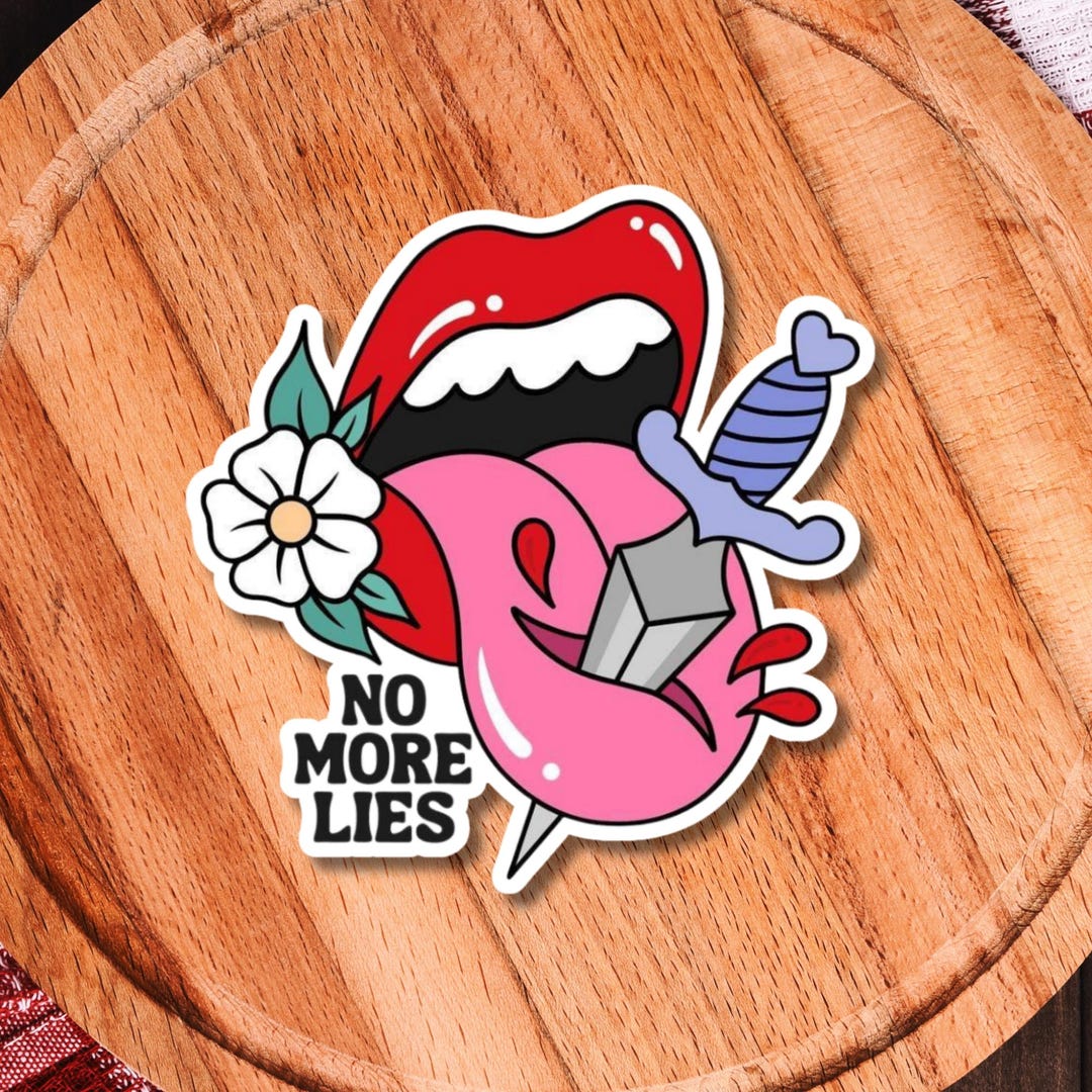 No More Lies Sticker, Gothic Lip and Dagger Vinyl Decal, Retro Tattoo ...