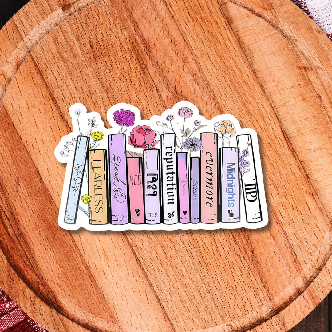 Taylor Swift Floral Book Sticker, Bookish Swiftie Vinyl Art, Literary ...