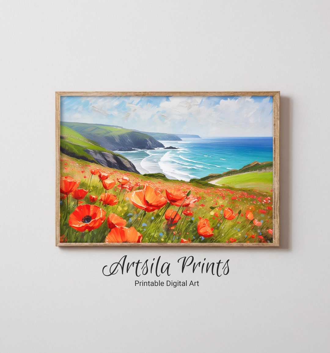 Cornwall Poppy Field Landscape Impressionist Oil Painting - Beautiful ...