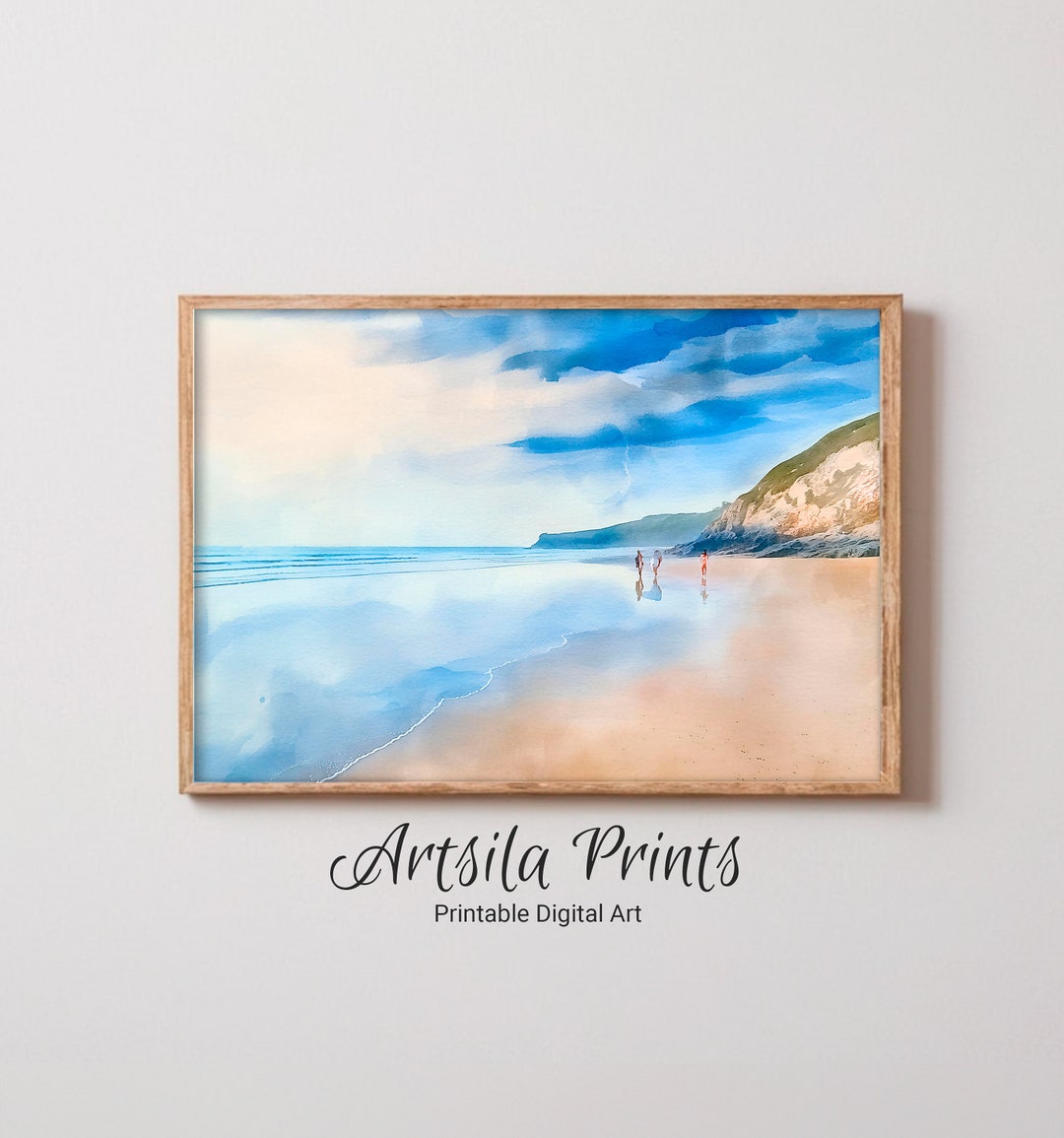 Cornwall Watergate Bay Beach Watercolour Painting - Beautiful Beach ...