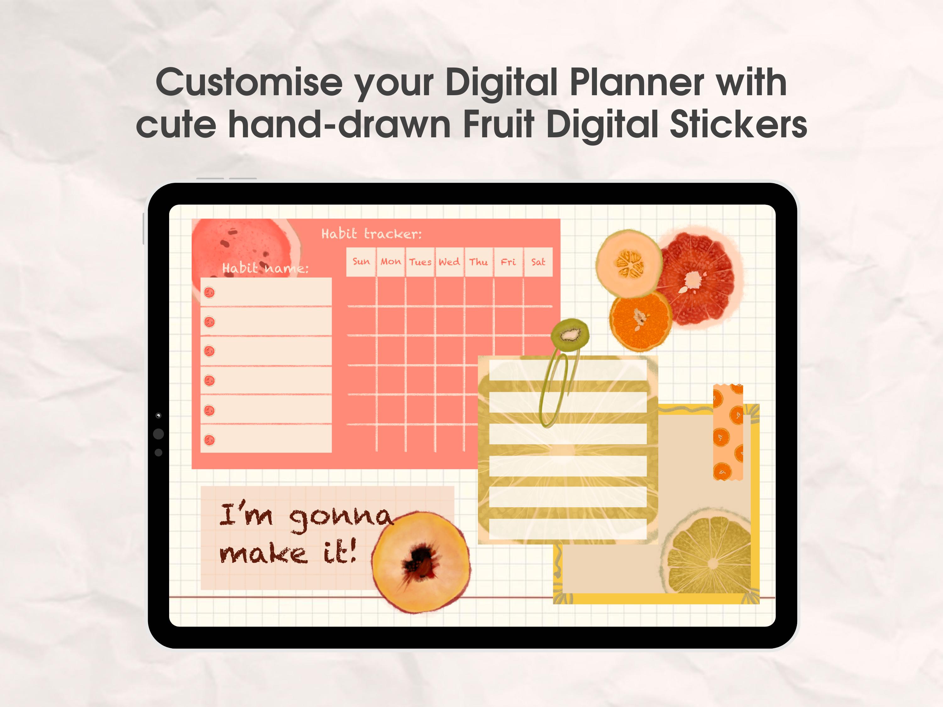 Kawaii Fruit Digital Stickers, Functional Goodnotes Stickers, Cute ...