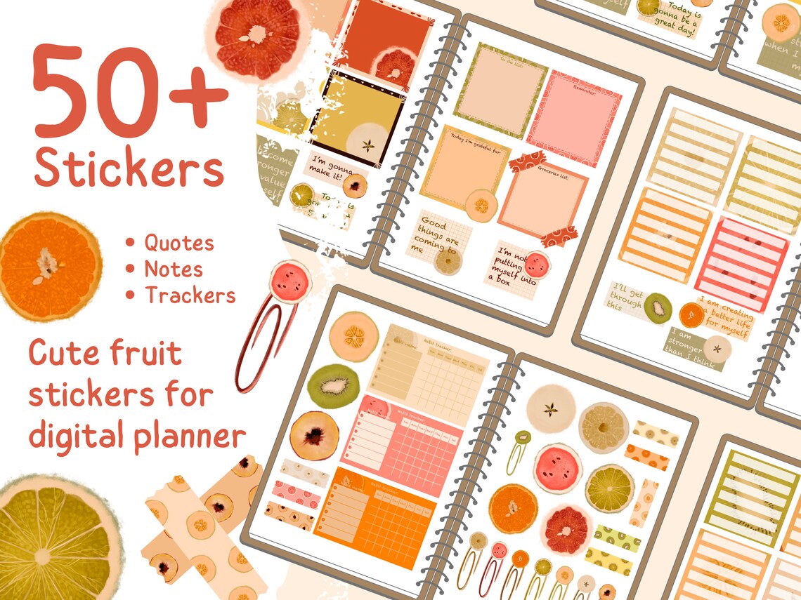 Fruit Digital Stickers, Goodnotes Stickers, Cute Digital Planner ...