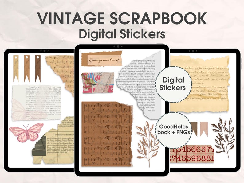Digital Scrapbook Sticker Kit, Vintage Aesthetic Digital Stickers ...